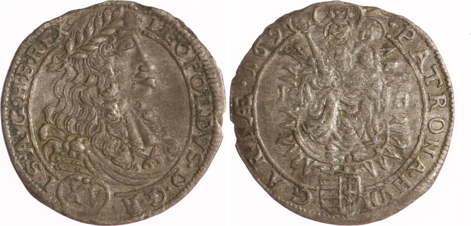 Haus Habsburg 15 Kreuzer 1697 KB Leopold I. 1657-1705 Sehr schön | MA-Shops