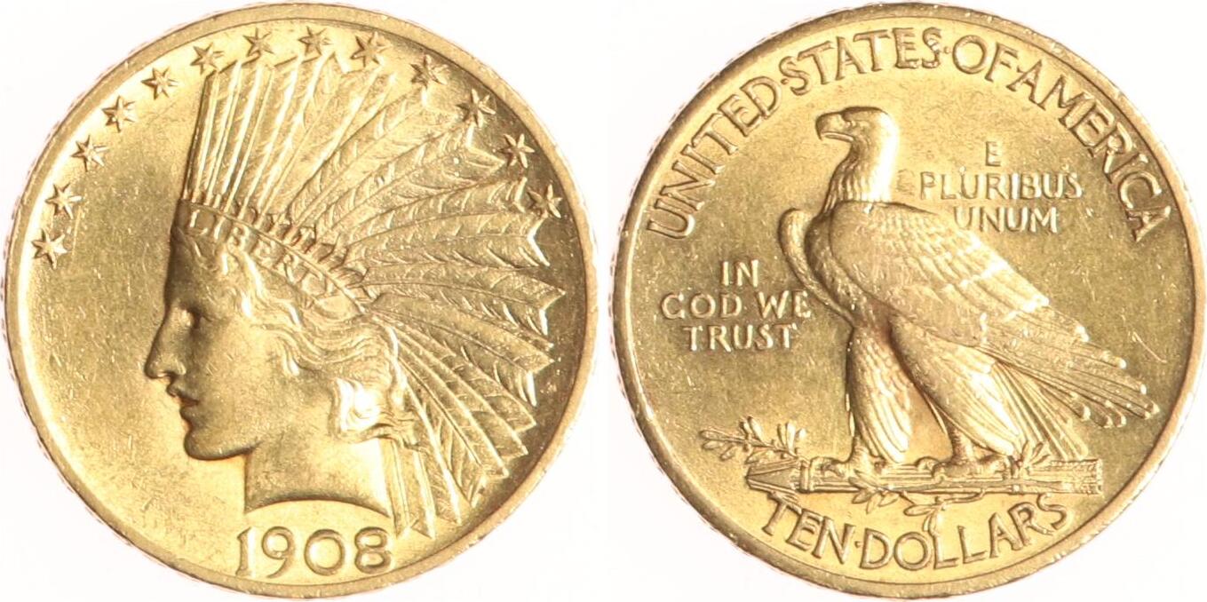 USA 10 Dollars 1908 Indian Head. Vorzüglich | MA-Shops