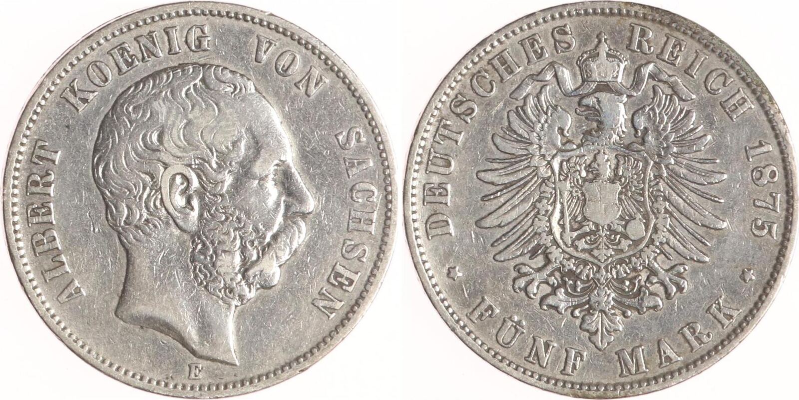 Sachsen 5 Mark 1875 E Albert 1873-1902. Sehr schön | MA-Shops