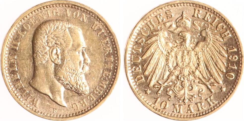 Württemberg 10 Mark 1910 F Wilhelm II. 1891-1918. Sehr schön - vorzüglich | MA-Shops