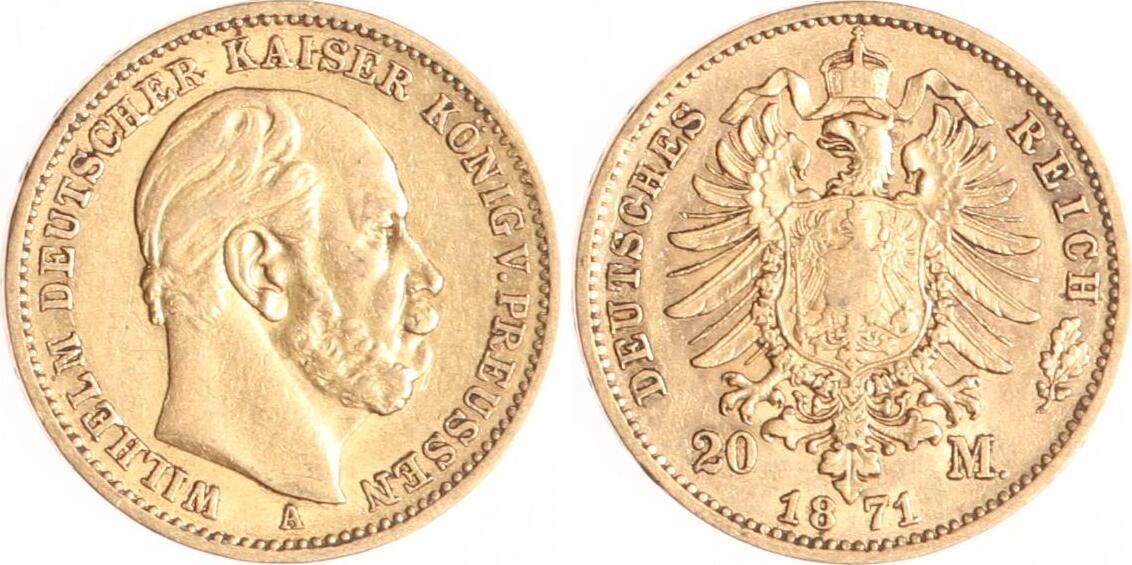 Preussen 20 Mark 1871 A Wilhelm I. 1861-1888. Sehr schön+ | MA-Shops