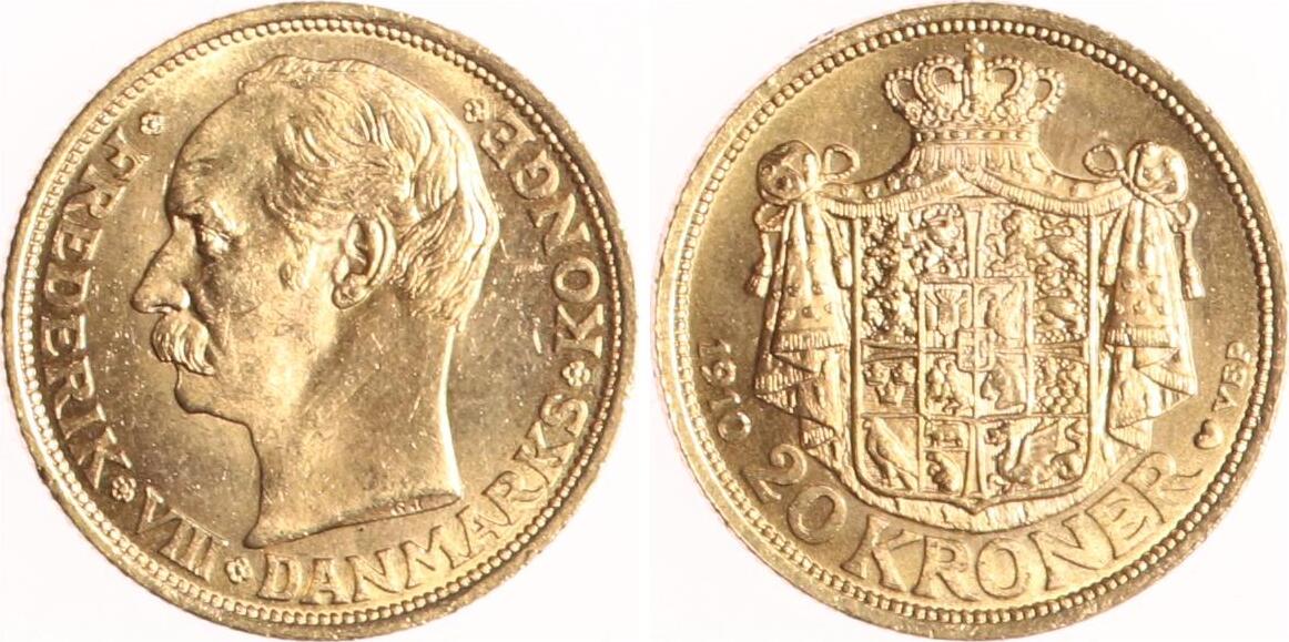 Dänemark 20 Kroner 1910 Frederik VIII. 1906-1912. Vorzüglich ...