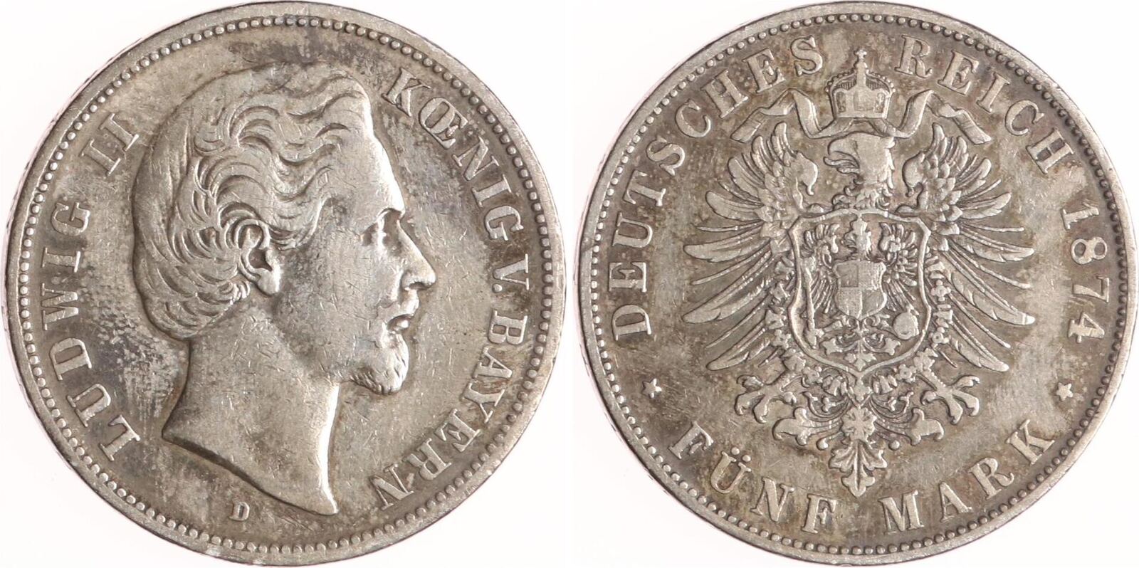 Bayern 5 Mark 1874 D Ludwig II. 1864-1886. Sehr schön | MA-Shops