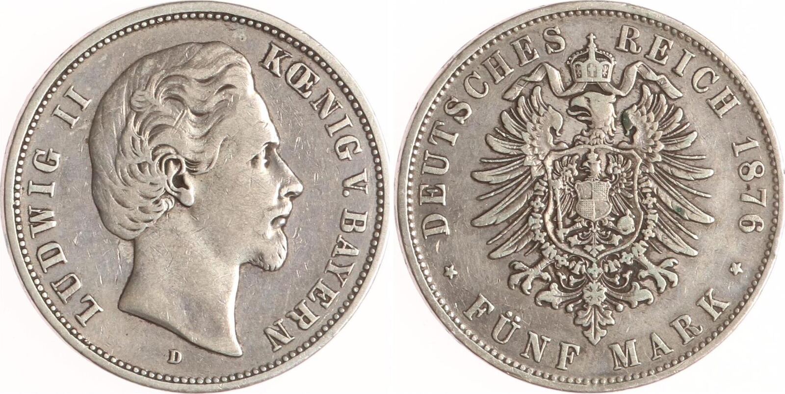 Bayern 5 Mark 1876 D Ludwig II. 1864-1886. Sehr schön | MA-Shops