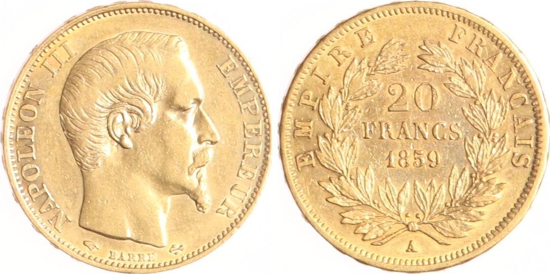 Frankreich 20 Francs 1859 A Napoleon III. 1852-1870. Vorzüglich | MA-Shops
