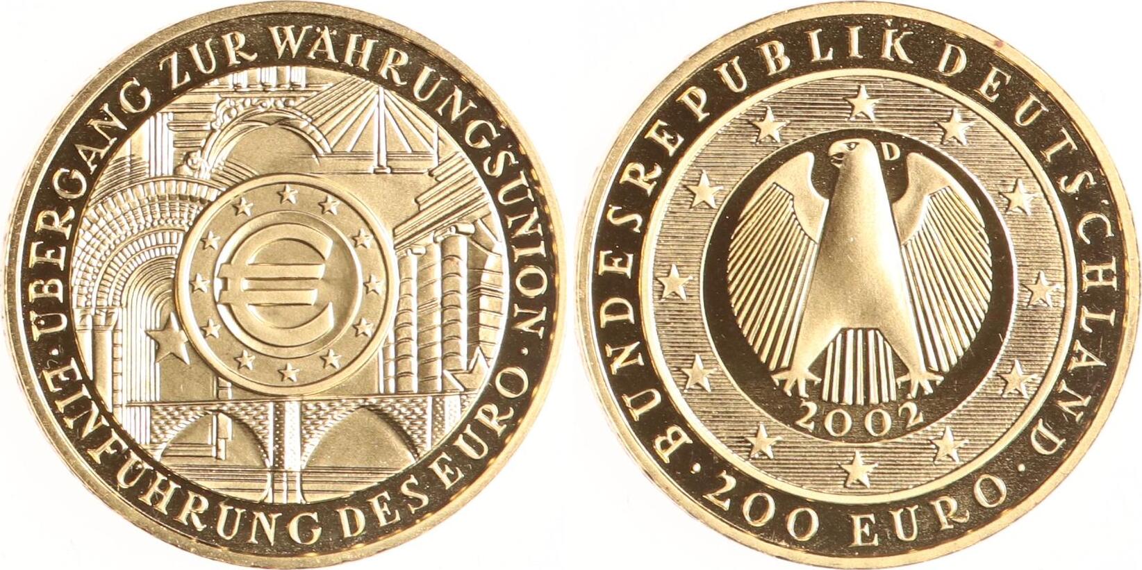 Bundesrepublik Deutschland 200 Euro 2002 D Währungsunion. Stempelglanz ...