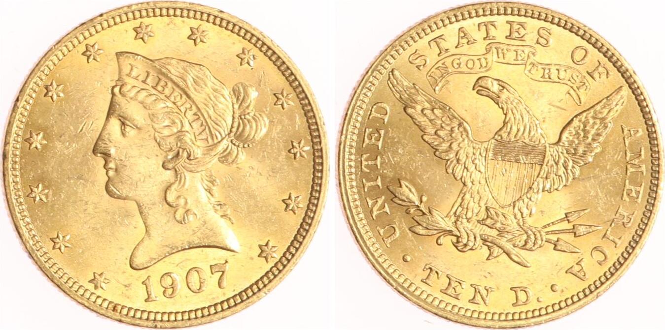 USA 10 Dollars 1907 Coronet Head. Vorzüglich | MA-Shops