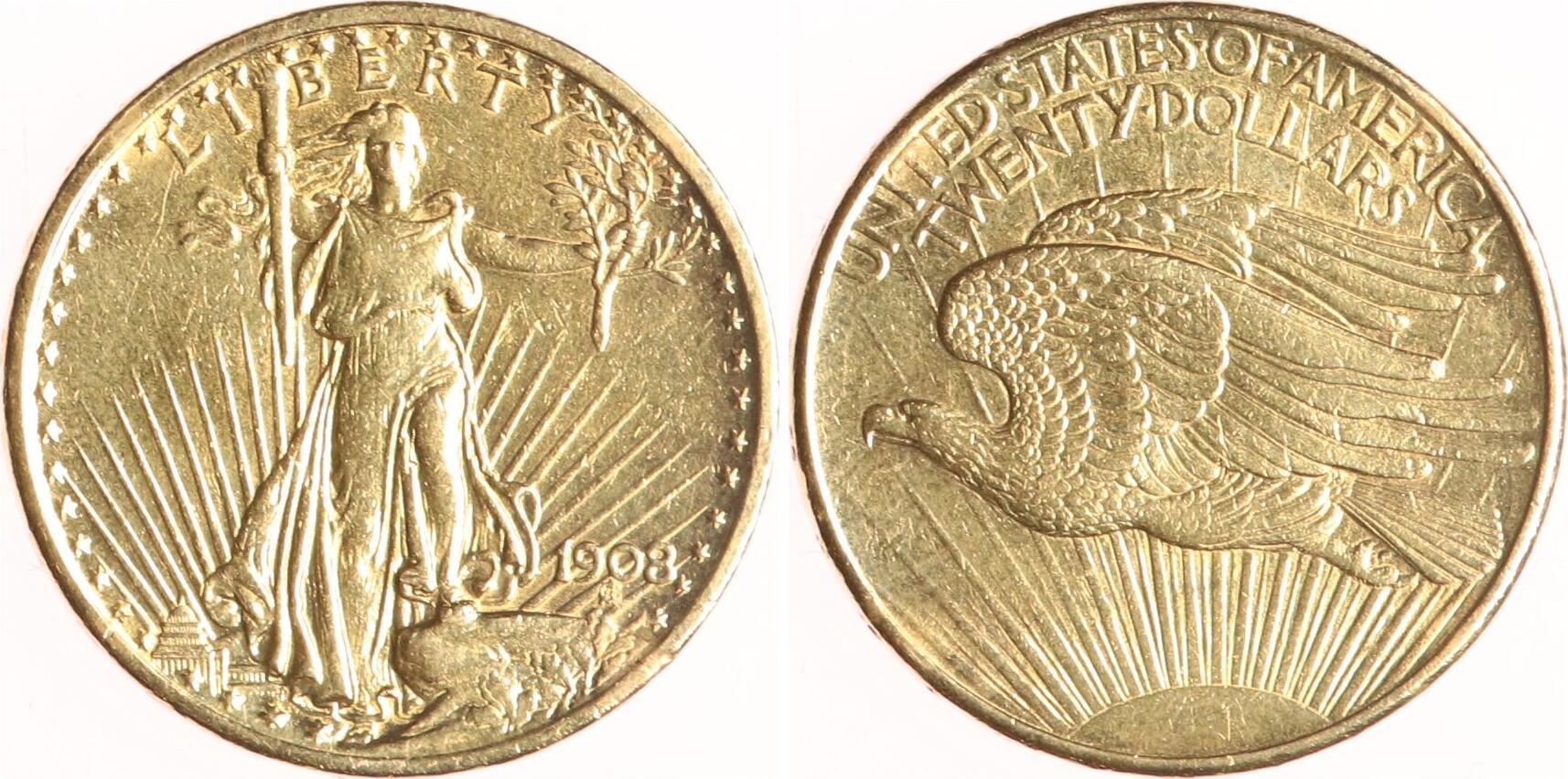 USA 20 Dollars 1908 Saint-Gaudens. Sehr schön | MA-Shops