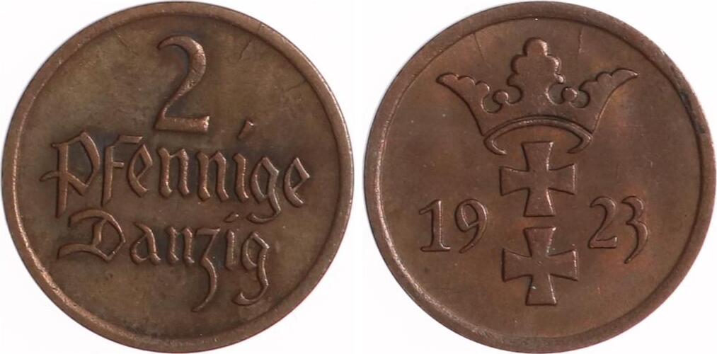 Danzig 2 Pfennig 1923 (A) Fast Stempelglanz | MA-Shops
