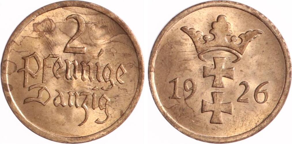 Danzig 2 Pfennig 1926 (A) Fast Stempelglanz | MA-Shops
