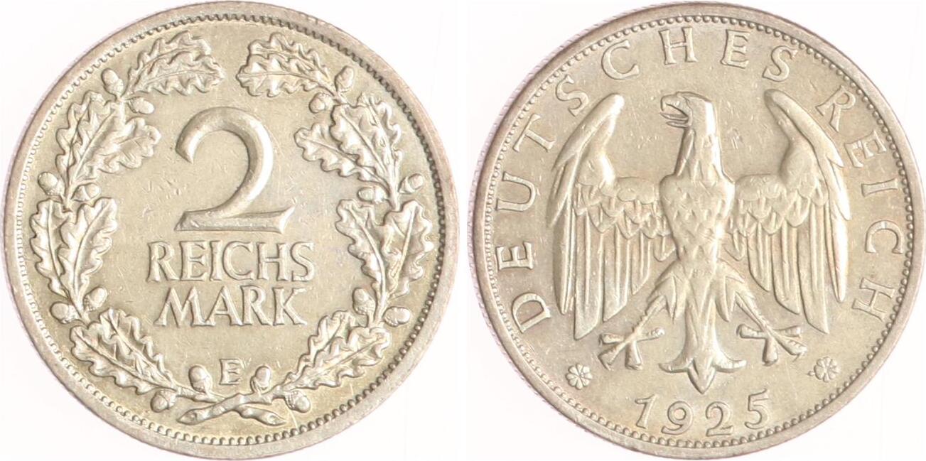 Weimarer Republik 2 Reichsmark 1925 E Sehr schön | MA-Shops