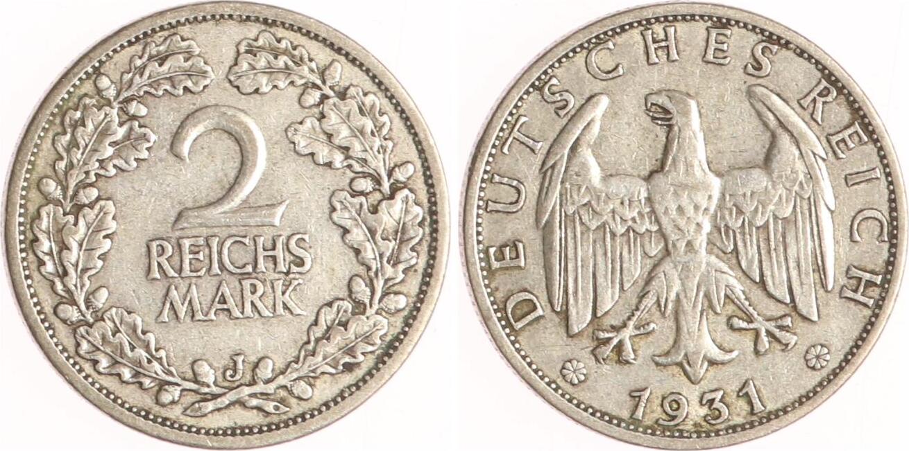 Weimarer Republik 2 Reichsmark 1931 J Sehr schön | MA-Shops