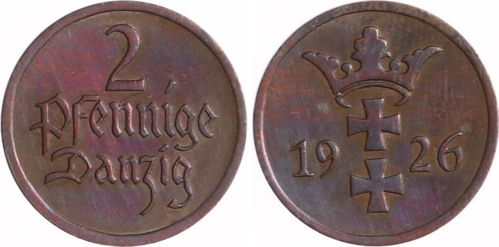 Danzig 2 Pfennig 1926 (A) Vorzüglich - Stempelglanz | MA-Shops