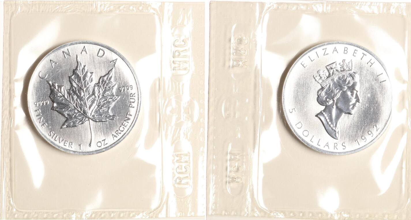 Kanada 5 Dollars 1992 Maple Leaf. Stempelglanz in Folie | MA-Shops