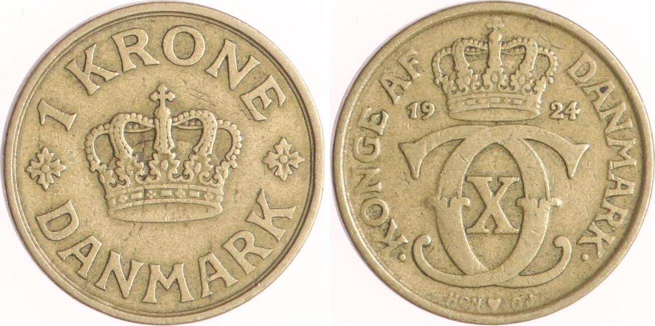 Dänemark 1 Krone 1924 Christian X. 1912-1947. Sehr schön | MA-Shops