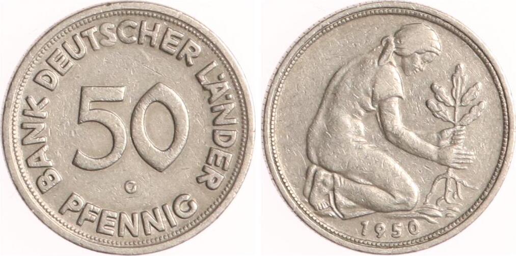 Bundesrepublik Deutschland 50 Pfennig 1950 G Bank Deutscher Länder ...
