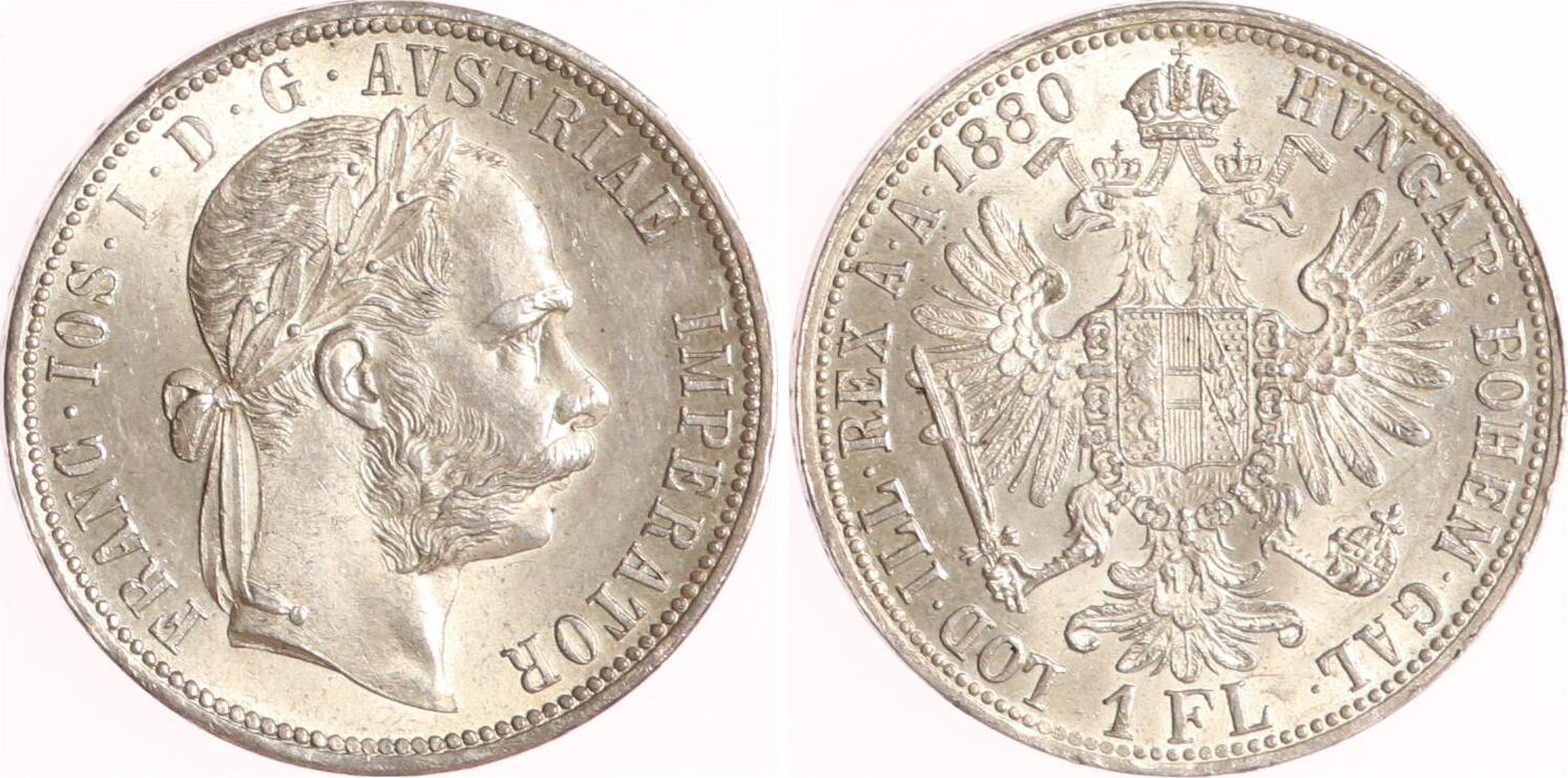 Österreich 1 Florin 1880 Franz Joseph I. 1848-1916. Fast Stempelglanz ...