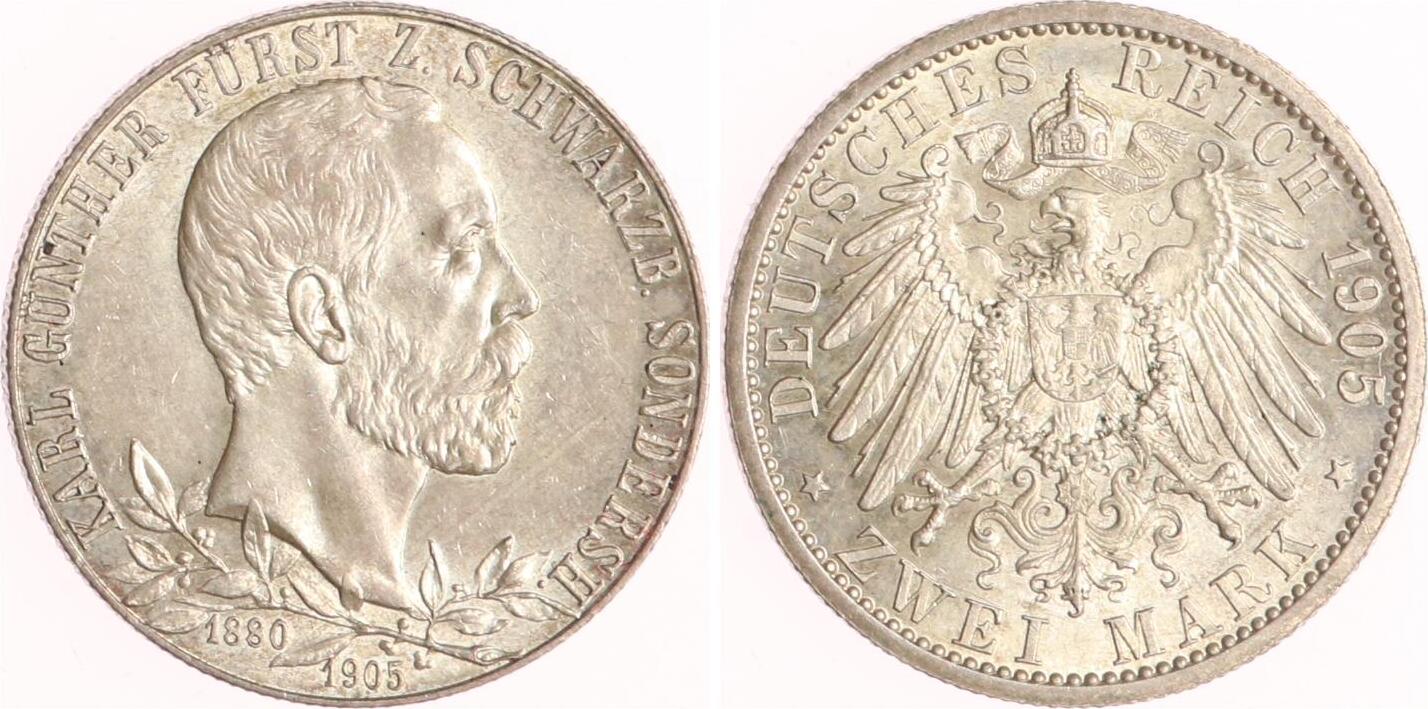 Schwarzburg-Sondershausen 2 Mark 1905 (A) Karl Günther 1880-1909. Vorzüglich - Stempelglanz | MA ...