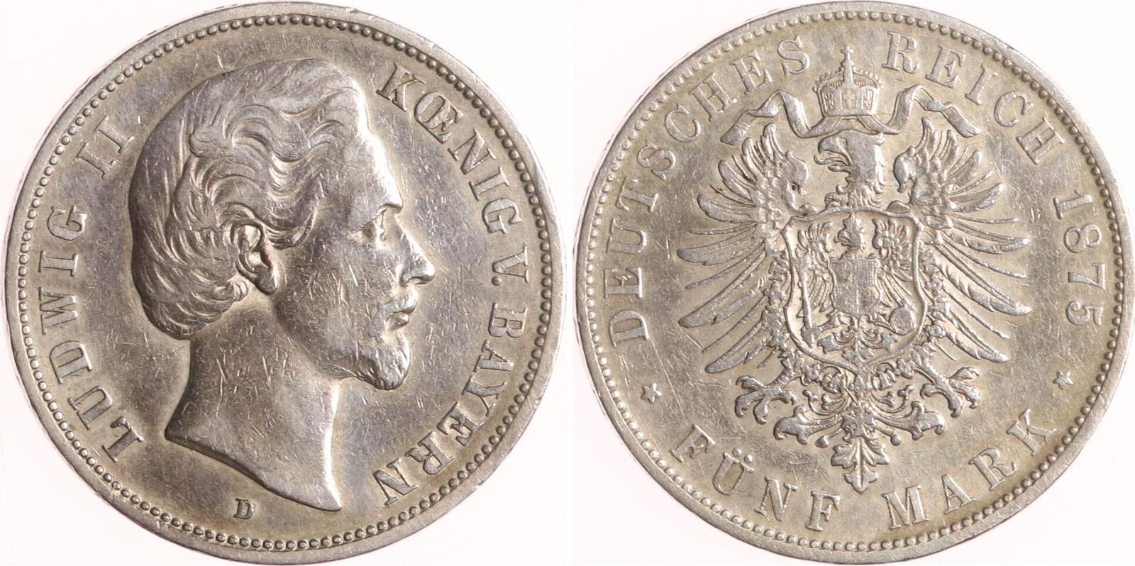 Bayern 5 Mark 1876 D Ludwig II. 1864-1886. Sehr schön | MA-Shops