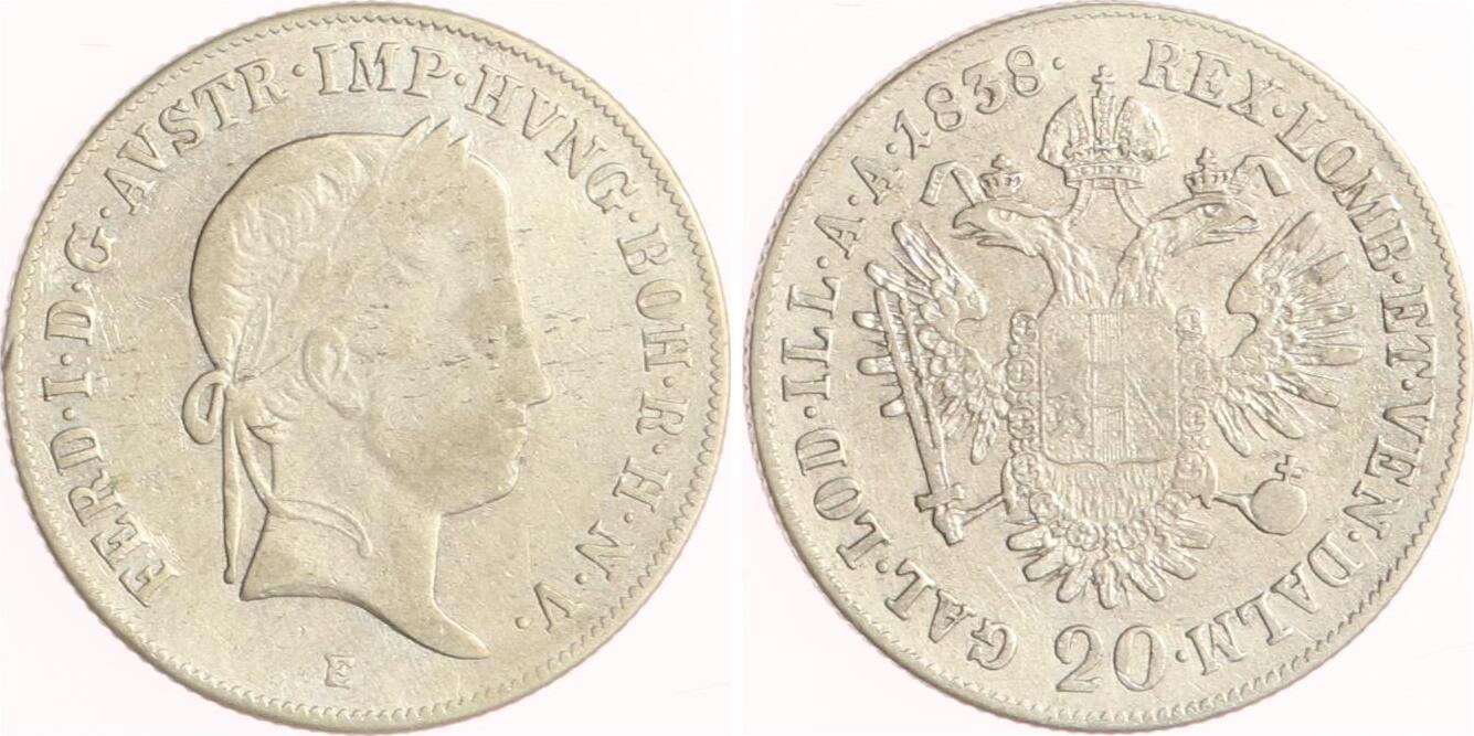 Österreich 20 Kreuzer 1838 E Ferdinand I. 1835-1848 Fast sehr schön | MA-Shops
