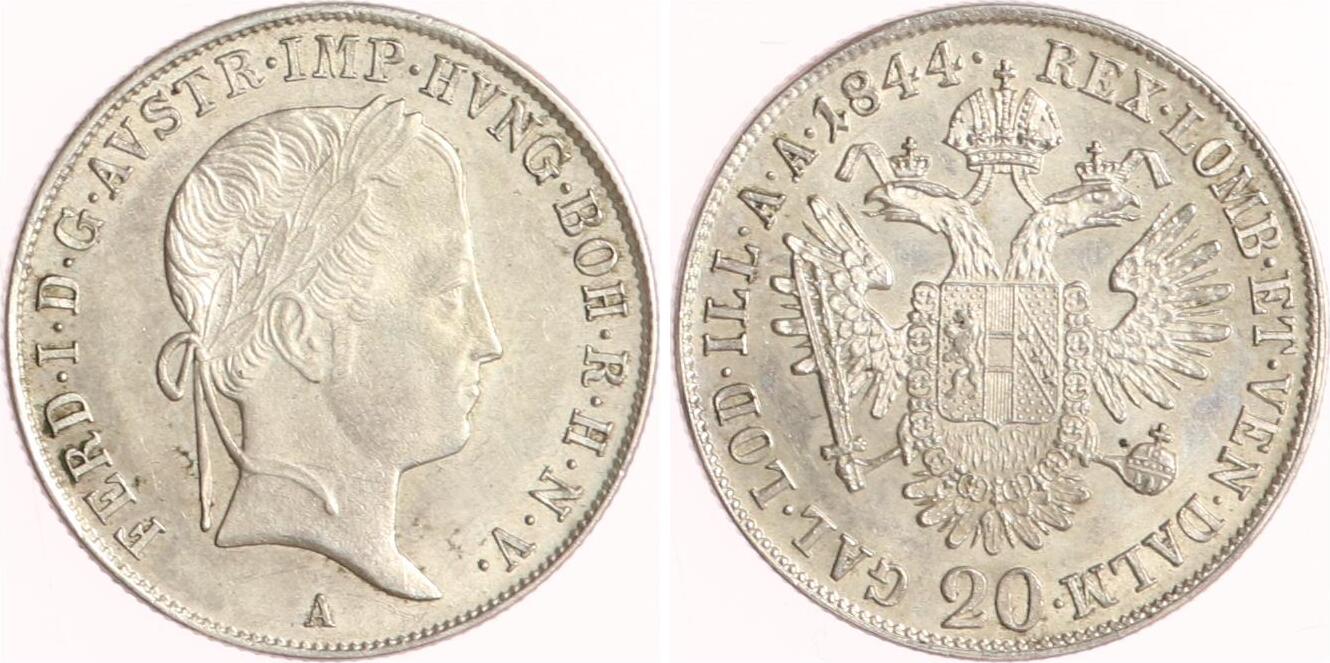 Österreich 20 Kreuzer 1844 A Ferdinand I. 1835-1848 Vorzüglich | MA-Shops
