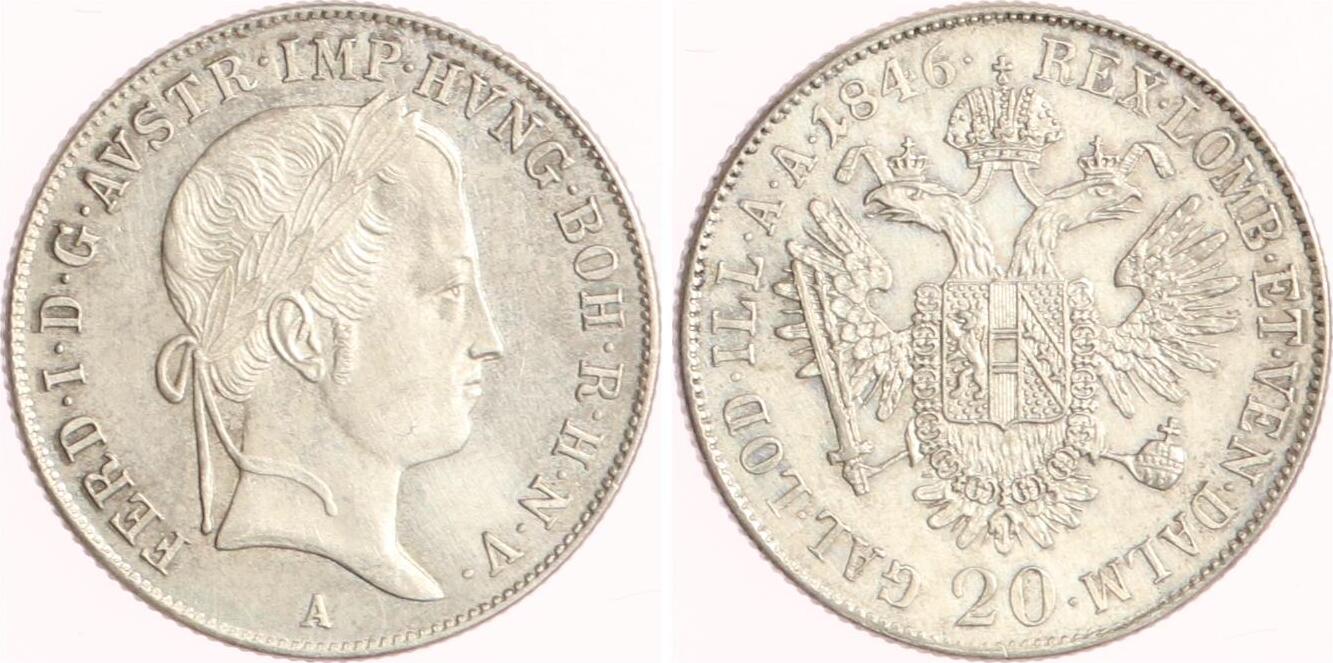 Österreich 20 Kreuzer 1846 A Ferdinand I. 1835-1848 Vorzüglich | MA-Shops