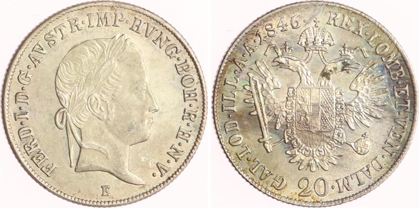 Österreich 20 Kreuzer 1846 E Ferdinand I. 1835-1848 Vorzüglich - Stempelglanz | MA-Shops