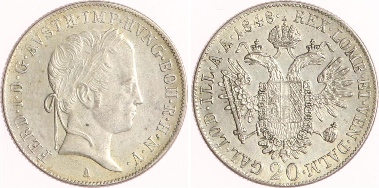 Österreich 20 Kreuzer 1848 A Ferdinand I. 1835-1848 Vorzüglich | MA-Shops