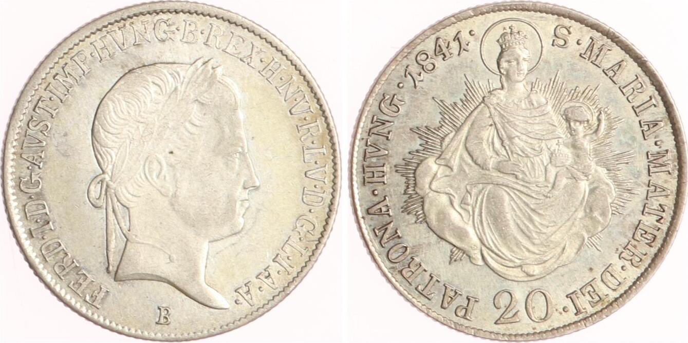 Österreich 20 Kreuzer 1841 B Ferdinand I. 1835-1848 Vorzüglich | MA-Shops