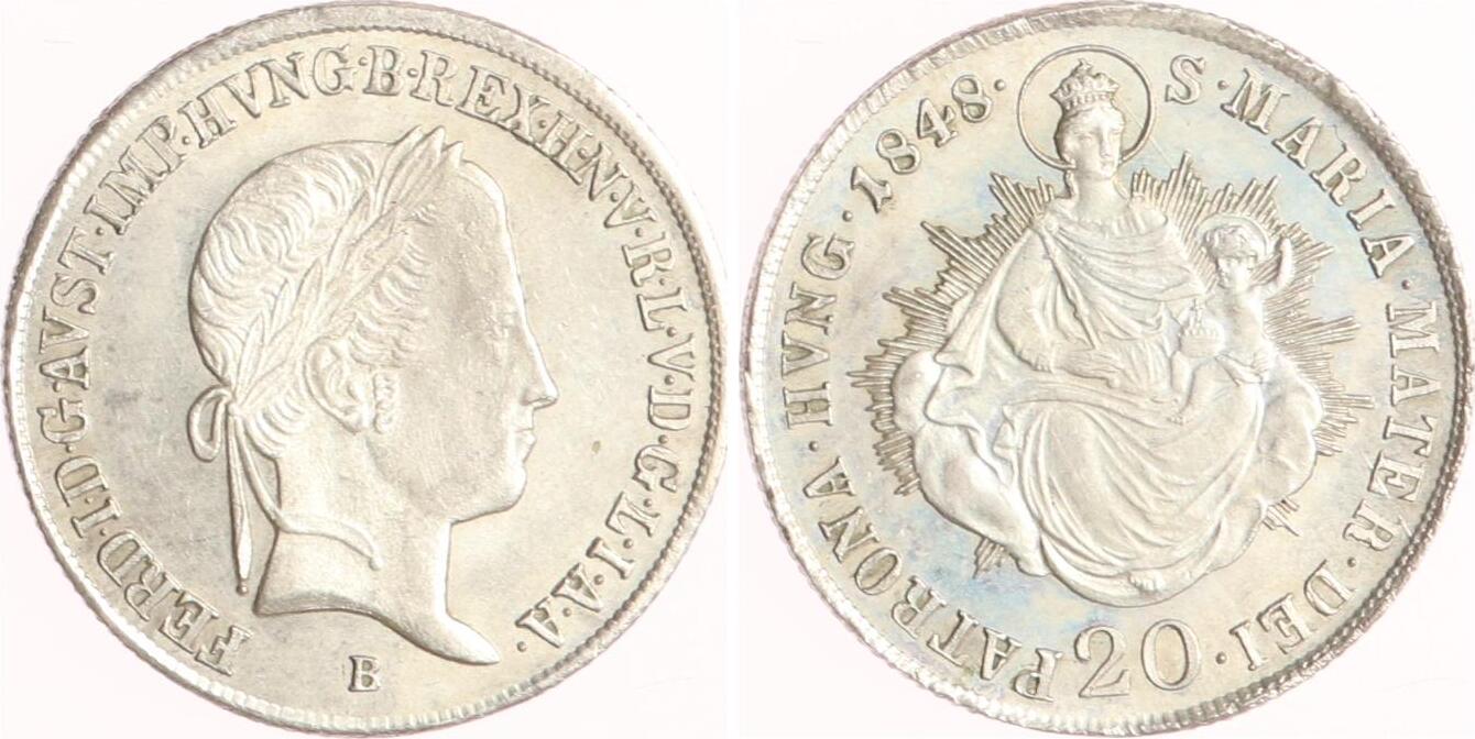 Österreich 20 Kreuzer 1848 B Ferdinand I. 1835-1848 Fast Stempelglanz | MA-Shops