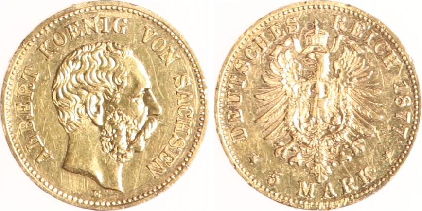 Sachsen 5 Mark 1877 E Albert 1873-1902. Sehr schön - vorzüglich ...