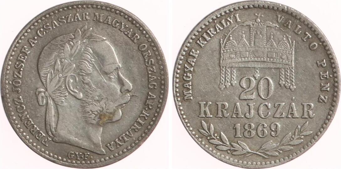 Österreich 20 Kreuzer 1869 GYF Franz Joseph I. 1848-1916. Sehr schön | MA-Shops