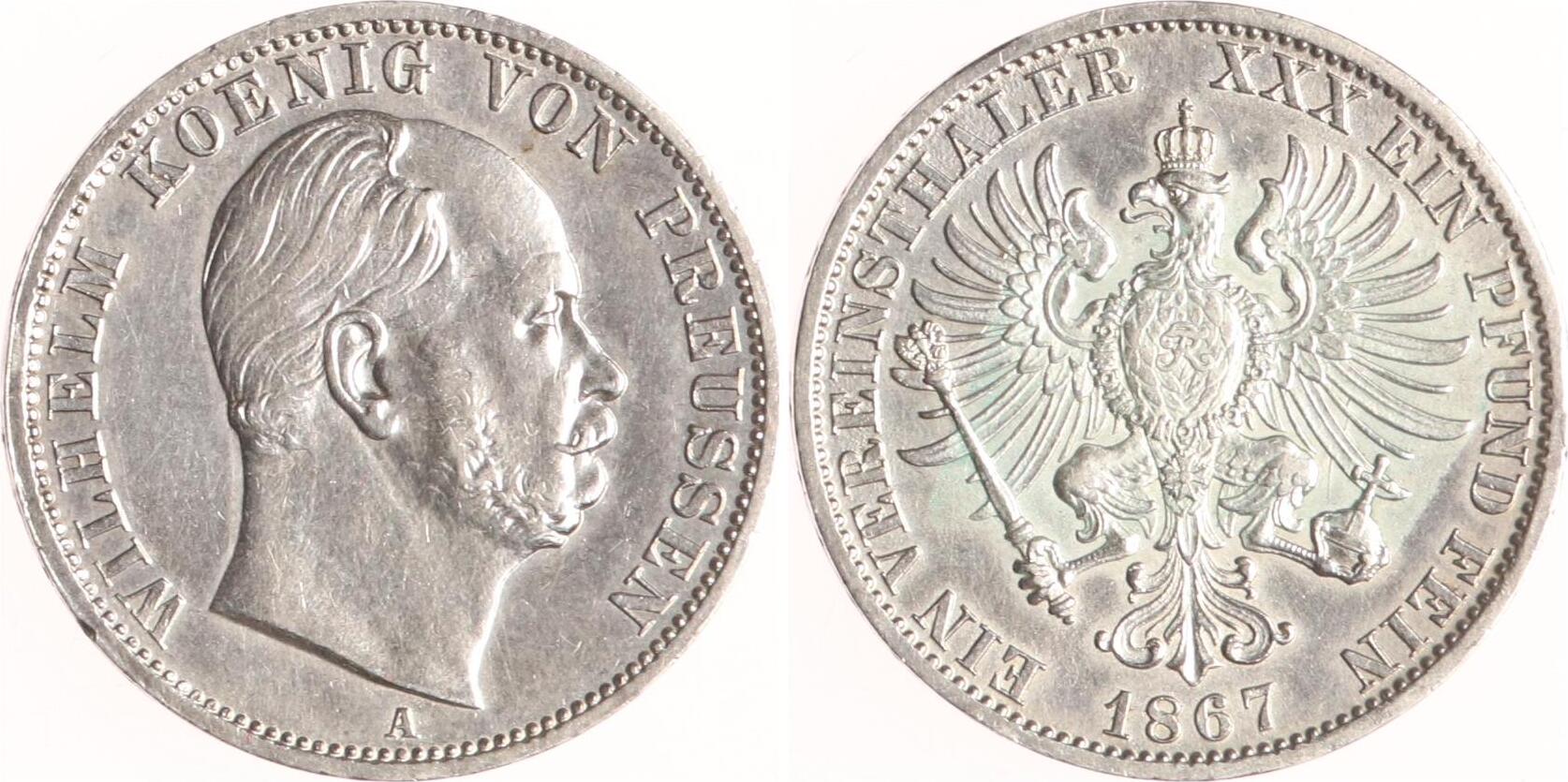 Preussen Taler 1867 A Wilhelm I. 1861-1888. Sehr schön - vorzüglich ...