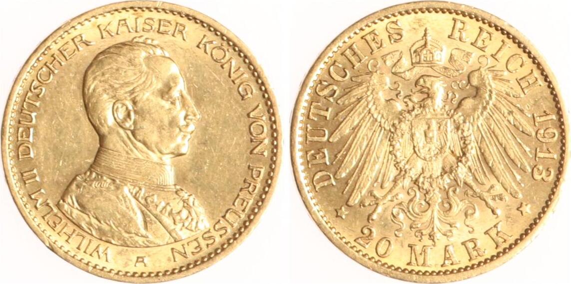 Preussen 20 Mark 1913 A Wilhelm II. 1888-1918. Vorzüglich | MA-Shops