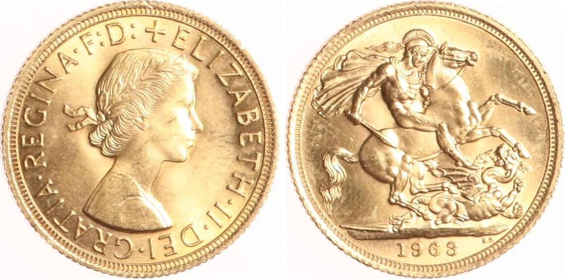 Großbritannien Sovereign 1963 Elizabeth II. 1952-2022. Fast ...