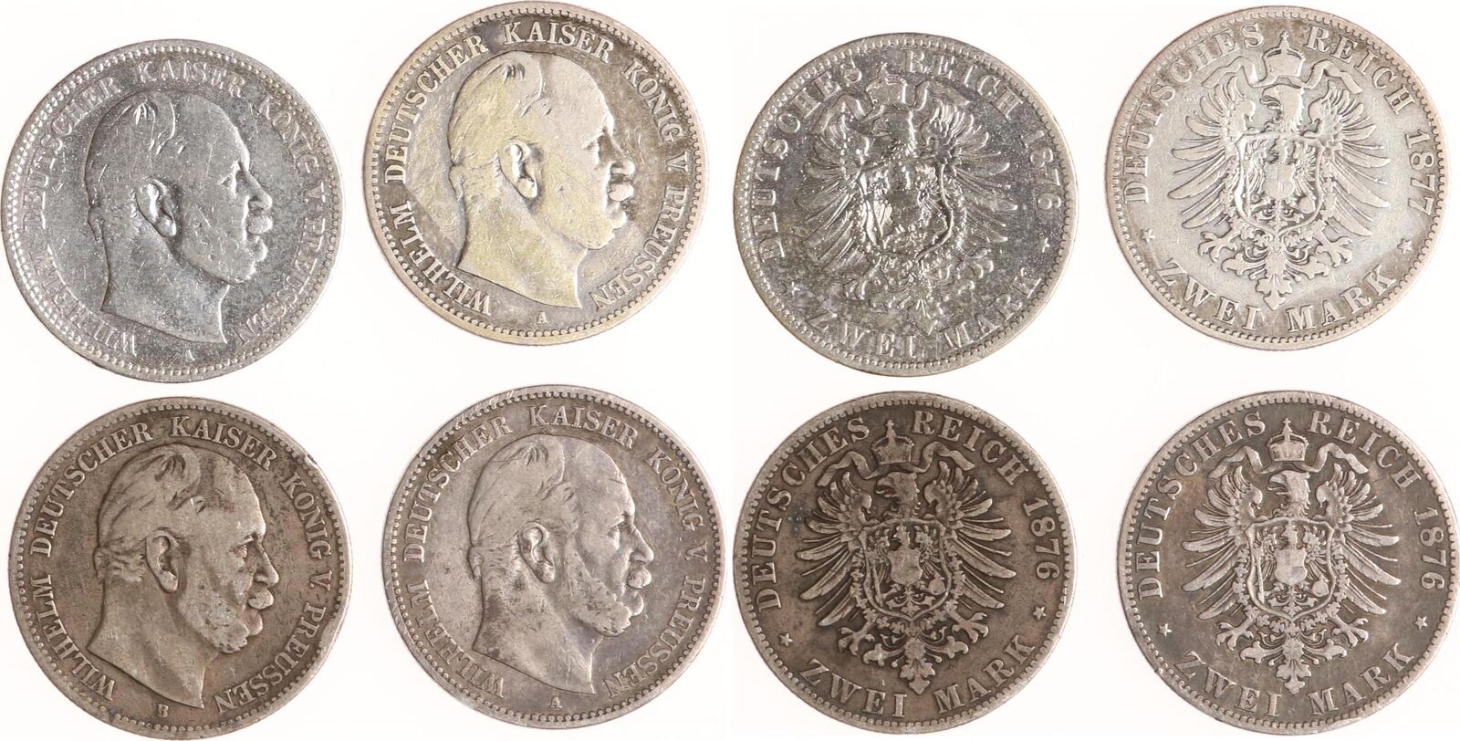 Preussen 4 x 2 Mark 1876 A, 1877 A Wilhelm I. 1861-1888. Schön/Sehr schön | MA-Shops