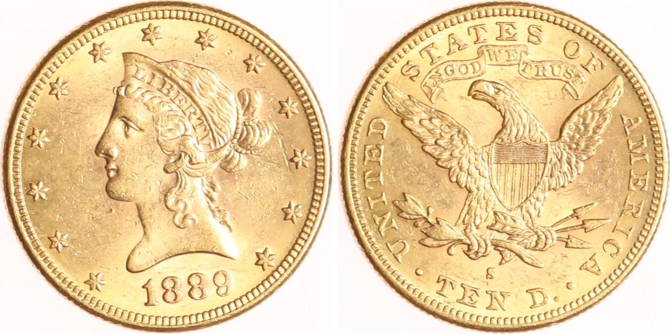 USA 10 Dollars 1889 S Coronet Head. Vorzüglich | MA-Shops