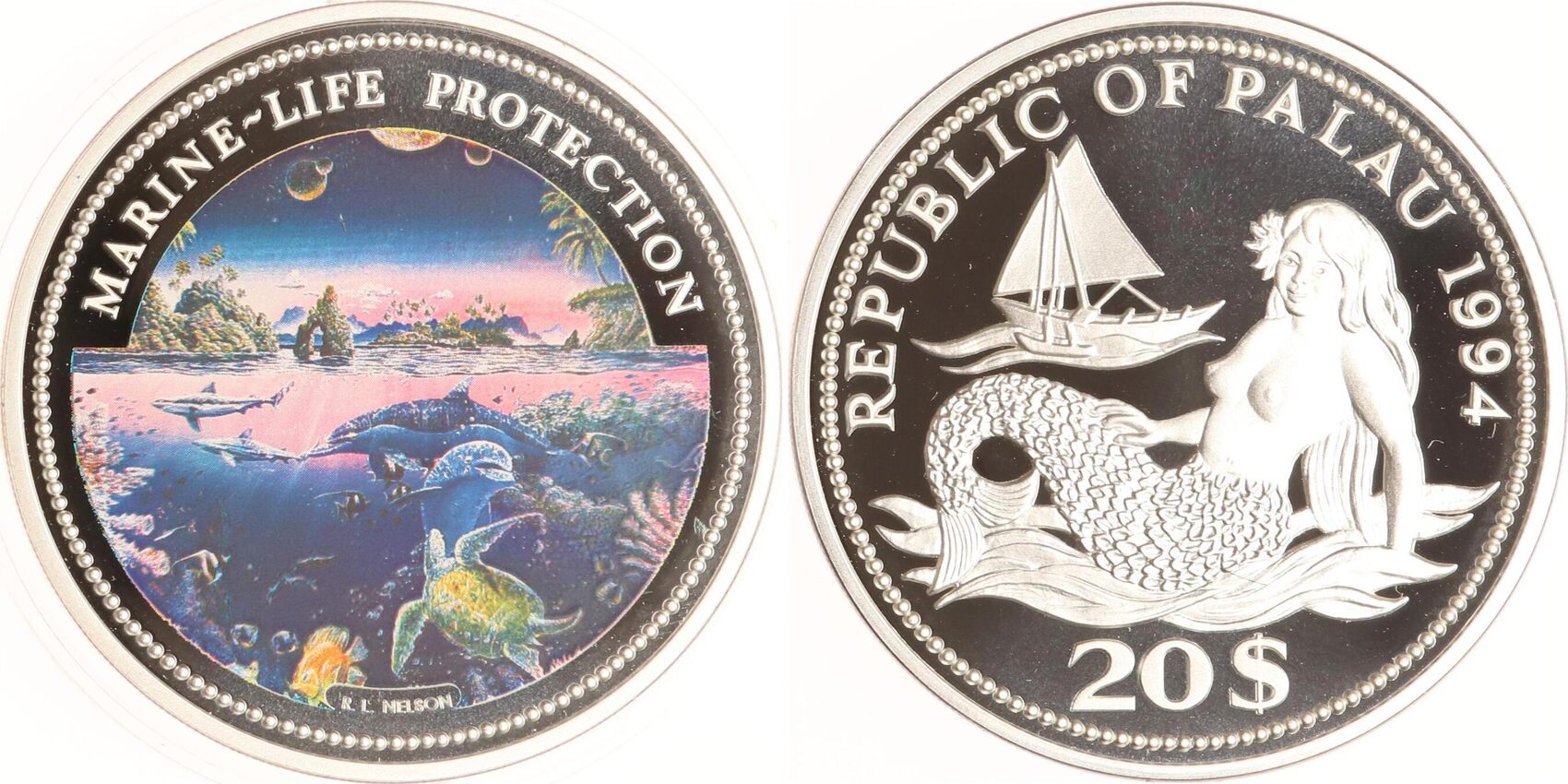 Palau 20 Dollars 1994 Marine-Life Protection - 5 Unzen. Polierte Platte im Etui | MA-Shops