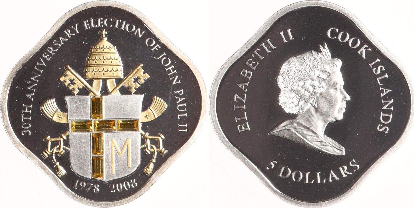 Cook Islands 5 Dollars 2008 Papst Johannes Paul II. Polierte Platte ...