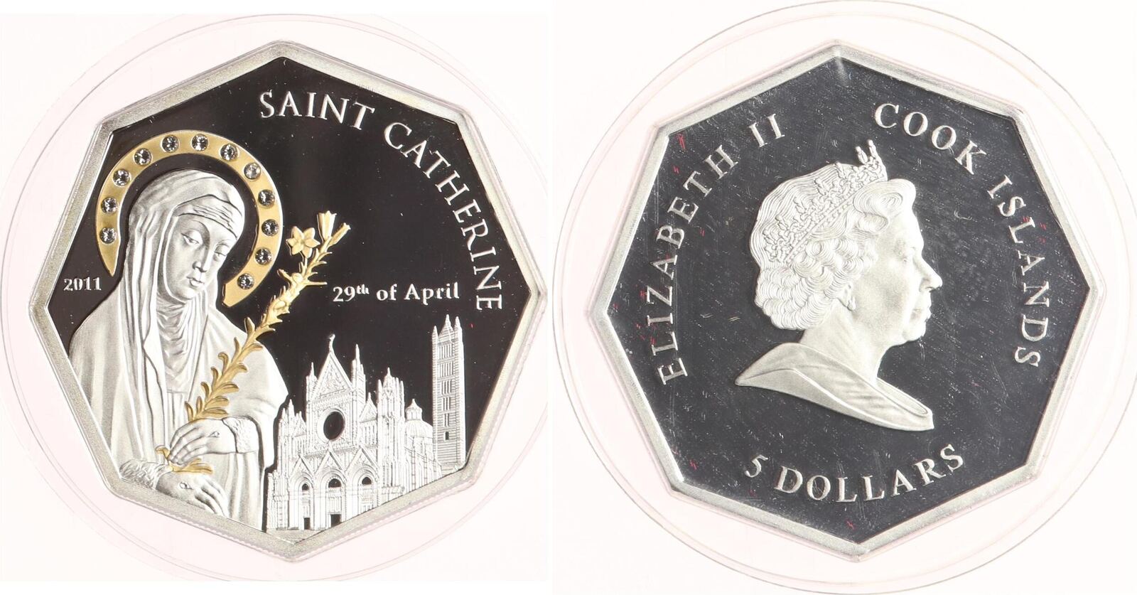 Cook Islands 5 Dollars 2011 Saint Catherine. Polierte Platte | MA-Shops