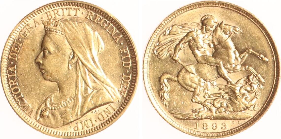 Großbritannien Sovereign 1893 S Victoria 1837-1901. Vorzüglich | MA-Shops