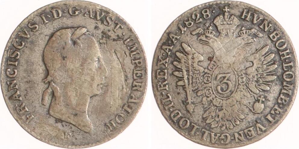 Österreich 3 Kreuzer 1828 E Franz II. (I.) 1792-1835. Fast sehr schön | MA-Shops