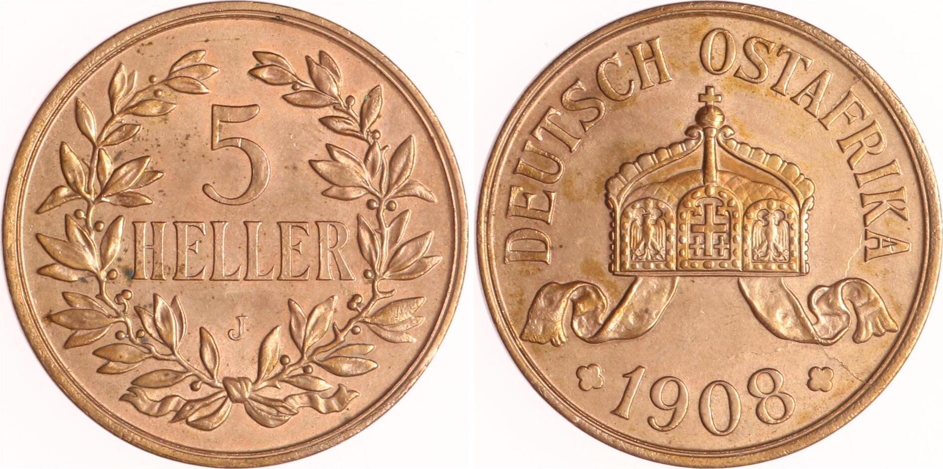 Deutsch-Ostafrika 5 Heller 1908 J Vorzüglich - Stempelglanz | MA-Shops