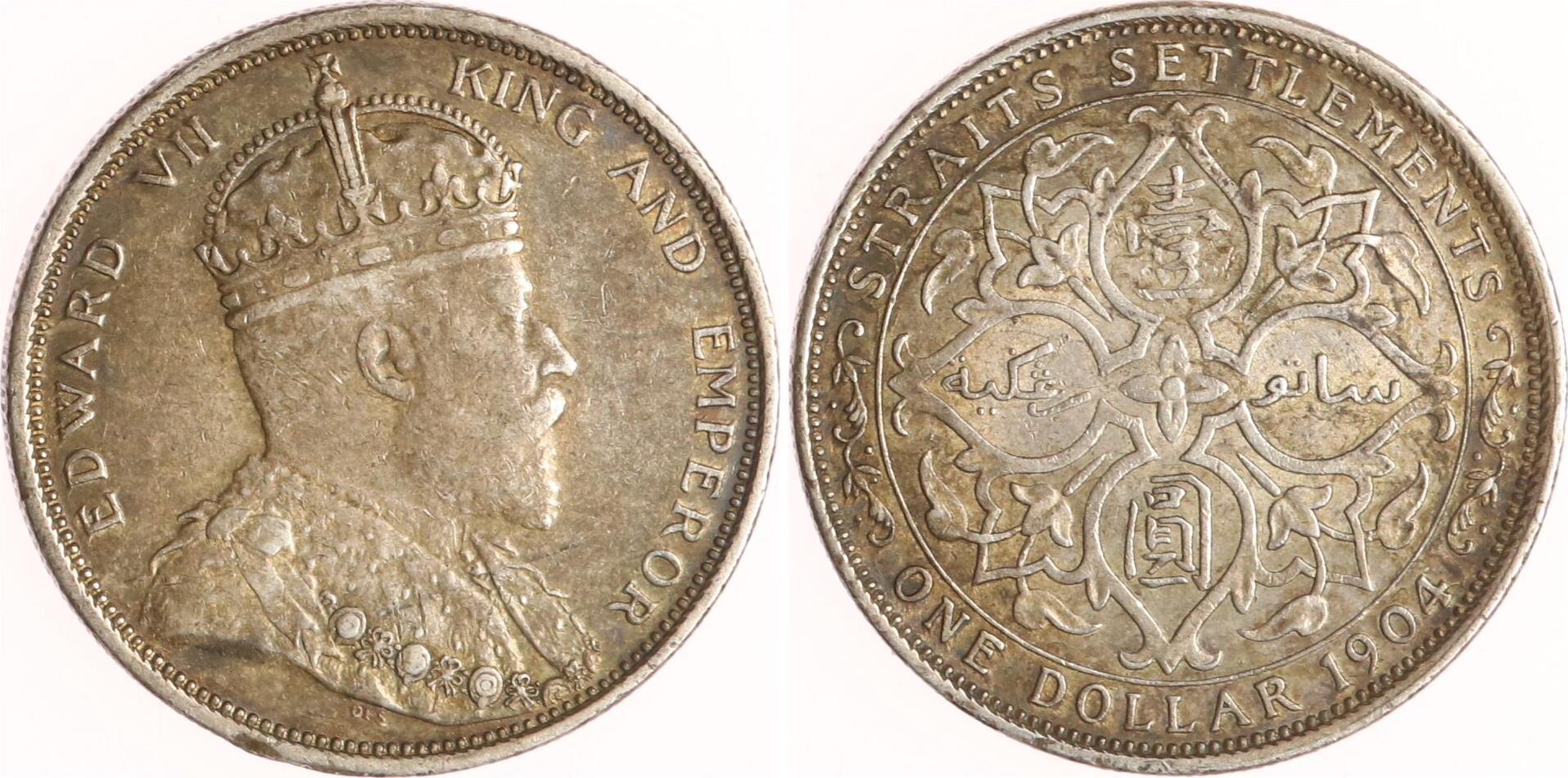 Straits Settlement 1 Dollar 1904 Edward VII. 1901-1910 Sehr schön - vorzüglich | MA-Shops