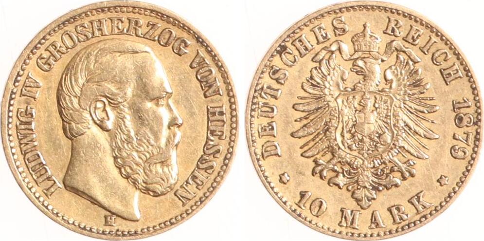 Hessen 10 Mark 1879 H Ludwig IV. 1877-1892. Sehr schön | MA-Shops