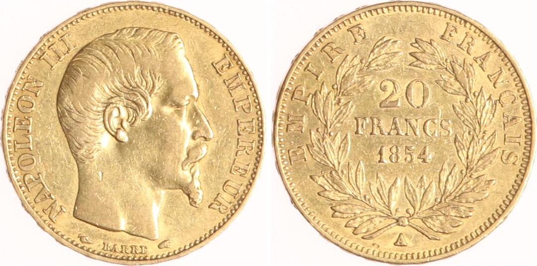 Frankreich 20 Francs 1854 A Napoleon III. 1852-1870. Sehr schön - vorzüglich | MA-Shops