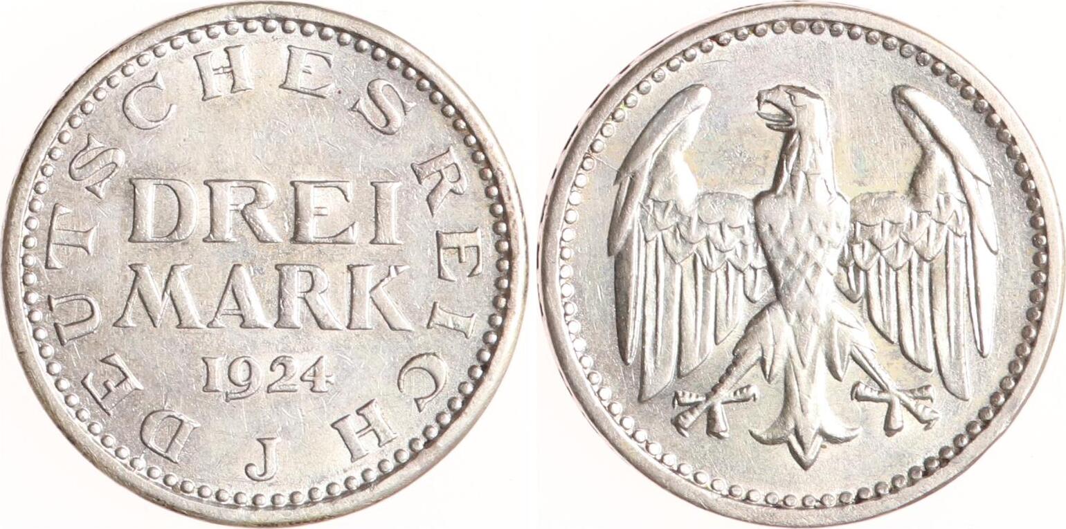 Weimarer Republik 3 Reichsmark 1924 J Sehr schön | MA-Shops