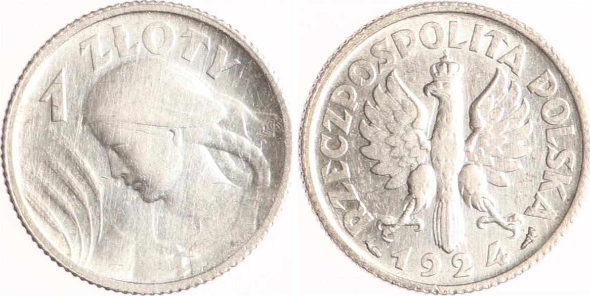 Polen 1 Zloty 1924 Republik 1919-1939. Vorzüglich, etwas berieben | MA-Shops