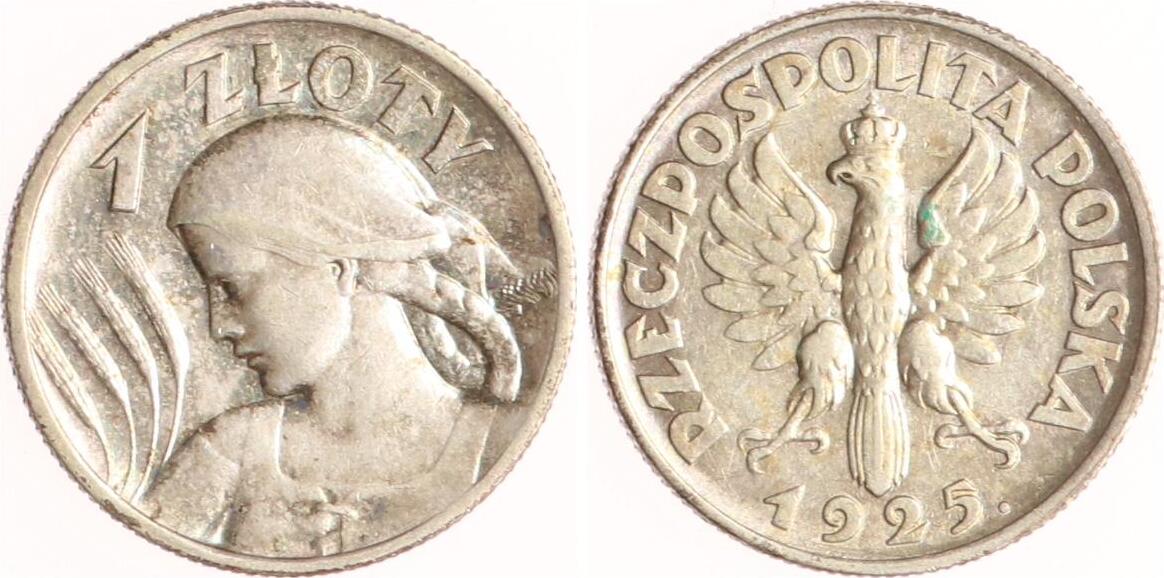 Polen 1 Zloty 1925 Republik 1919-1939. Vorzüglich, schöne Patina | MA-Shops