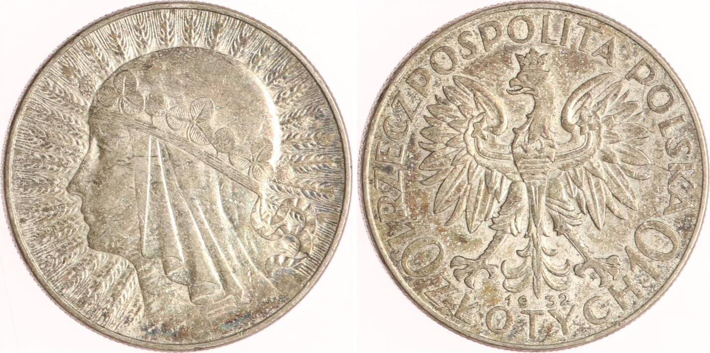 Polen 10 Zlotych 1932 Republik 1919-1939. Sehr schön - vorzüglich, schöne Patina | MA-Shops